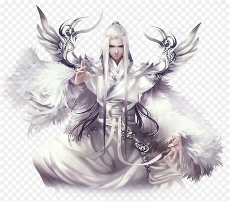 白衣白发邪魅男子古风手绘PNG图片素材下载 图片编号qemlxvxa 免抠素材网