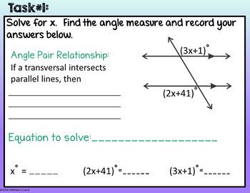Writing Equations To Solve For Unknown Angles Parallel Lines Digital Lesson