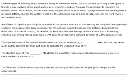 Solved Different Types Of Encoding Affect A Person S Ability Chegg