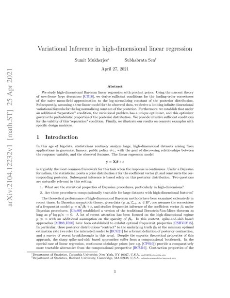 variational inference in high dimensional linear regression deepai