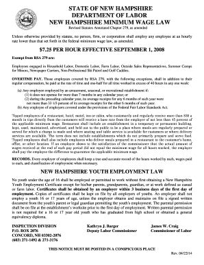Fillable Online Nh STATE OF NEW HAMPSHIRE DEPARTMENT OF LABOR NEW