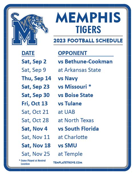 Printable Tigers Schedule
