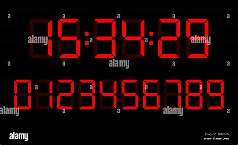 Red Digital Clock Number Set Led Digit Set Flat Illustration Isolated