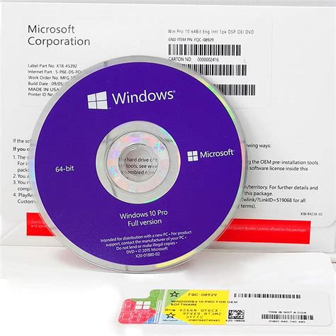Windows 10 Professional 64bit OEM DVD Pack Tech Distributor Leading