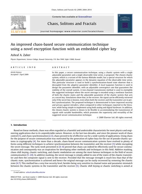 pdf an improved chaos based secure communication technique using a novel encryption function
