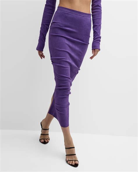 LaQuan Smith Ruched Suede Midi Pencil Skirt Neiman Marcus