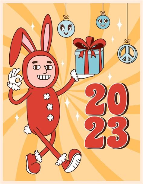 Groovy Hippie Navidad Humano Disfrazado De Conejito Personaje De