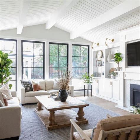 Great Room With Vaulted Ceiling And Black Windows Cabana Rehab