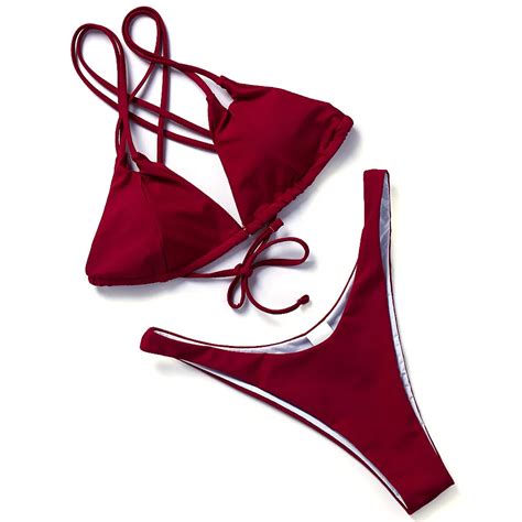 Buy Helisopus Summer Hot Wine Red Sexy Women Bikini Swimsuits Trangel Swimwear