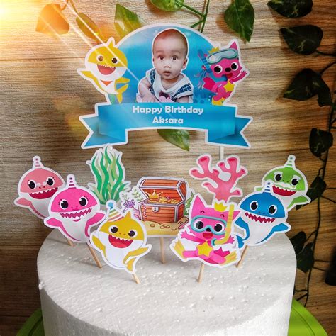 Topper Baby Shark Custom Foto Untuk Hiasan Kue Ulang Tahun Ultah Anak