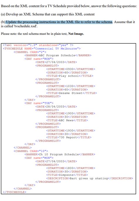 Solved Based On The Xml Content For A Tv Schedule Provided Chegg