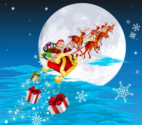 Banco de Imágenes Gratis Santa Claus y sus renos repartiendo regalos