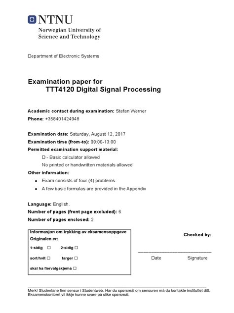 examination paper for ttt4120 digital signal processing department of electronic systems pdf