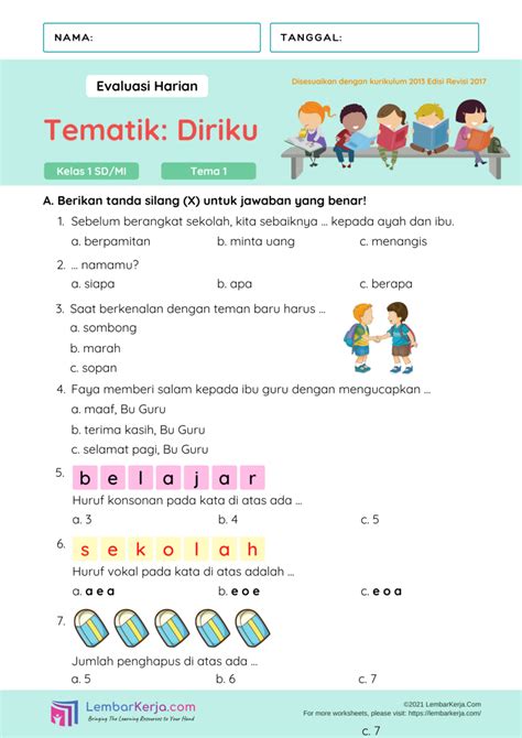 Soal Tematik Kelas Sd Tema Subtema Aku Istimewa Dan Kunci Jawaban