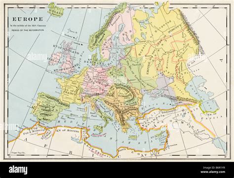 Mapa de Europa durante la primera Reforma Protestante Litografía de