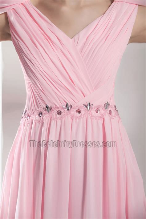 Pink Chiffon Floor Length Prom Gown Evening Bridesmaid Dresses