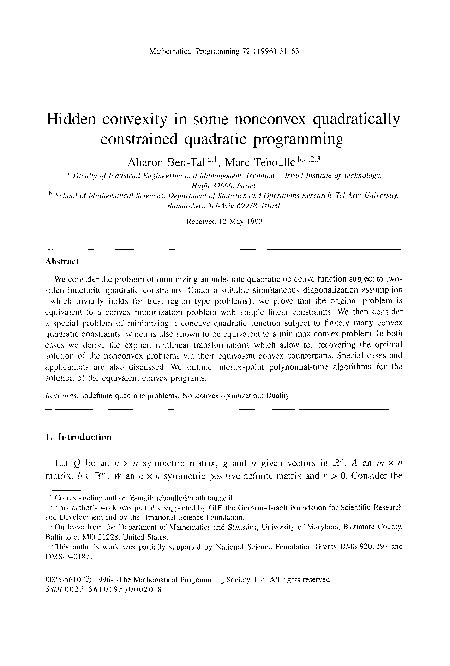 pdf hidden convexity in some nonconvex quadratically constrained quadratic programming
