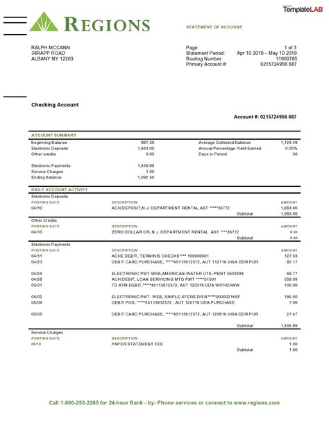 Editable Bank Statement Templates Free Templatelab