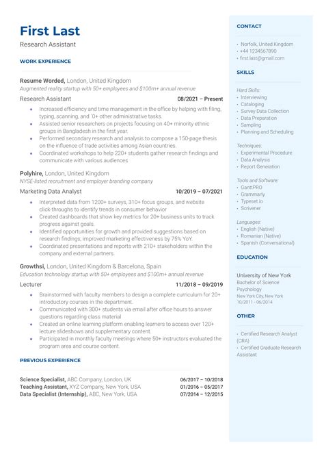 Research Assistant Resume Example Resume Words Resume Examples