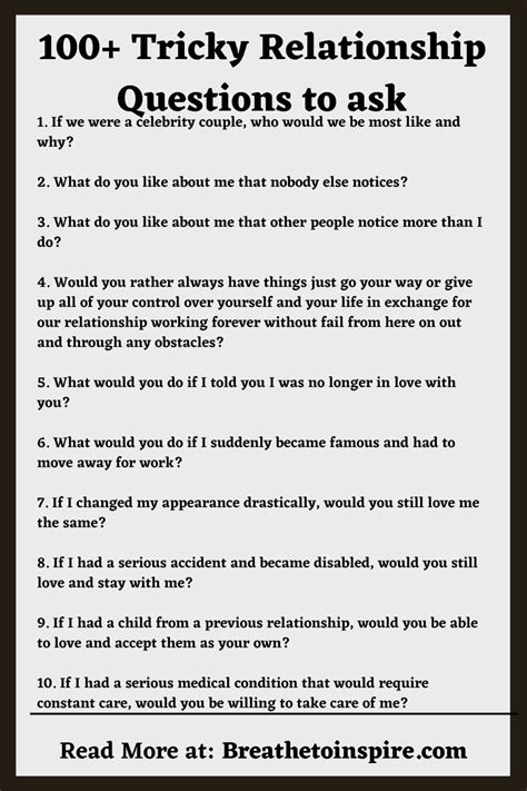 100 Tricky Love Questions To Ask Your Boyfriend Or Girlfriend