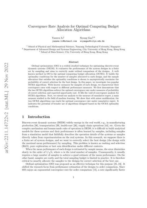 convergence rate analysis for optimal computing budget allocation algorithms deepai