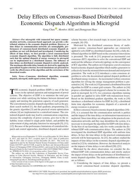 pdf delay effects on consensus based distributed economic dispatch algorithm in microgrid