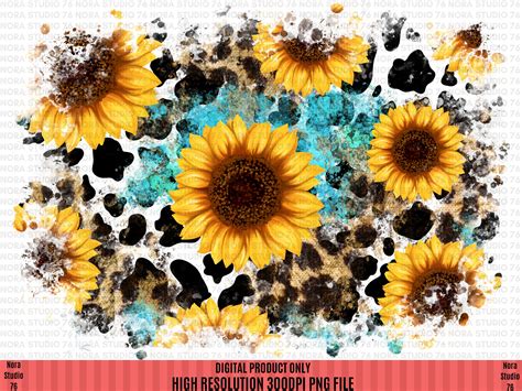 Cowhide Sunflower Turquoise Leopard Background Png Western Etsy