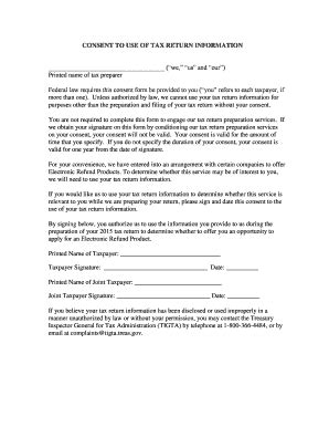 Fillable Online CONSENT TO THE DISCLOSURE OF TAX RETURN INFORMATION