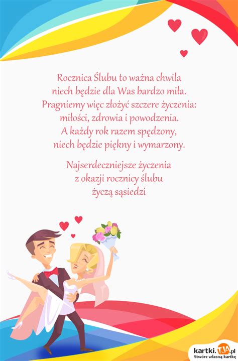 Najserdeczniejsze życzenia z okazji rocznicy ślubu życzą sąsiedzi