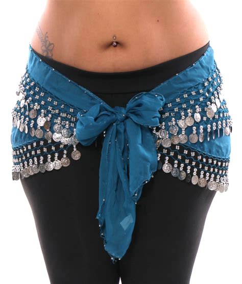 1X 4X Plus Size Chiffon Belly Dance Hip Scarf Sash With 3 Rows Of