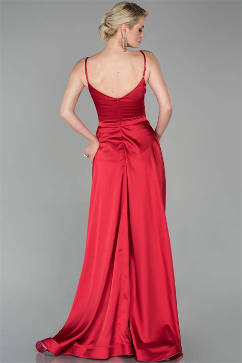 Robe de Soirée Longue Satin Rouge ABU1601 Abiyefon