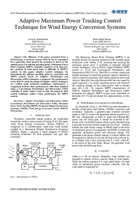 pdf adaptive maximum power tracking control technique for wind energy conversion systems