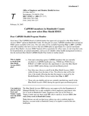 Fillable Online Calpers Ca Special Enrollment Letter Calpers Ca Fax