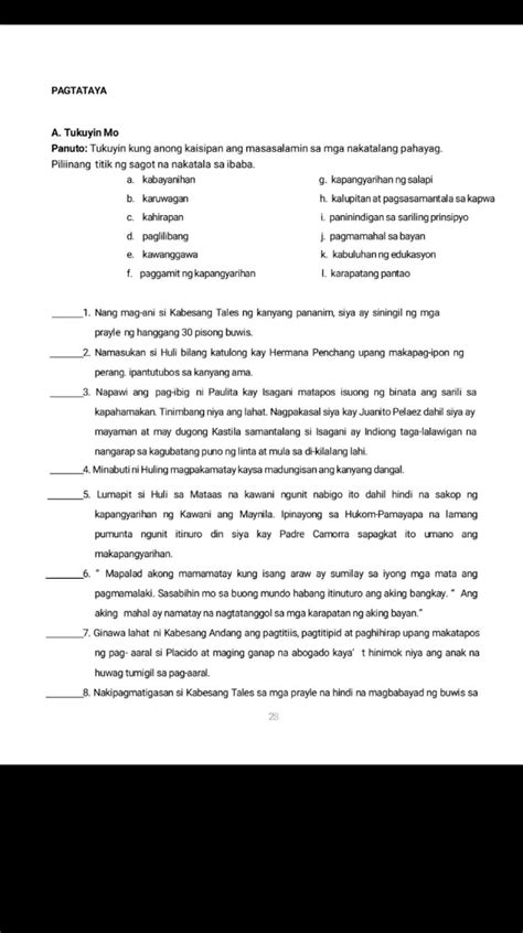 PAGTATAYA A Tukuyin Mo Panuto Tukuyin Kung StudyX