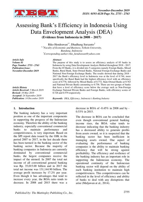 pdf assessing bank s efficiency in indonesia using data envelopment analysis dea evidence