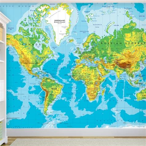 Wall Mural World Map Relief MuralDecal