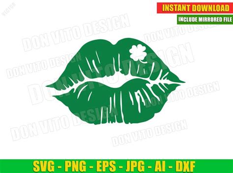 Lips With Clover St Patricks Day SVG Dxf Png Irish Lucky Shamrock Kiss