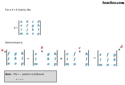 finding determinant of a 2x2 3x3 4x4 matrix with examples teachoo