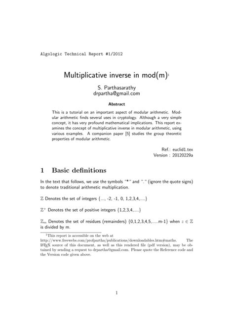 multiplicative inverse in modulo arithmetic