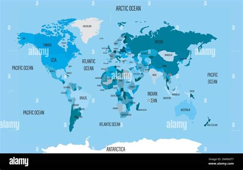 Mapa del mundo con nombres de países y océanos Concepto de agencia de