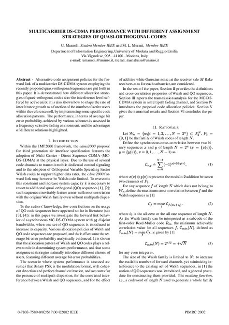 pdf multicarrier ds cdma performance with different assignment strategies of quasi orthogonal