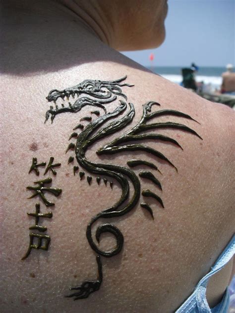 Henna Dragon With Japanese Kanji Symbols At Santa Monica And Malibu