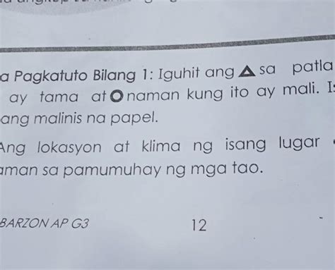 Iguhit Ang Tatsulok Sa Patlang Kung Ang Pahayag Ay Tama At Bilog Naman