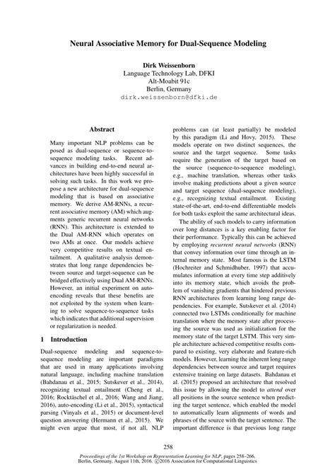pdf neural associative memory for dual sequence modeling