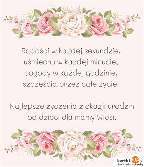 Najlepsze życzenia z okazji urodzin od dzieci dla mamy Wiesi Darmowe