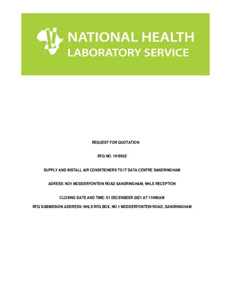 Fillable Online Request For Quotation RFQ For Supply Installation