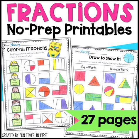 Fractions And Equal Parts Halves Fourths And Thirds No Prep