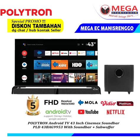 Jual POLYTRON SMART ANDROID TV PLD 43BAG9953 CINEMAX SOUNDBAR 43 INCH
