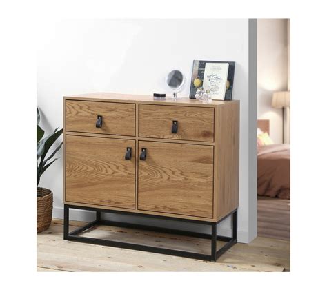 Commode Industrielle 2 Portes 2 Tiroirs Décor Bois Et Métal Noir L90