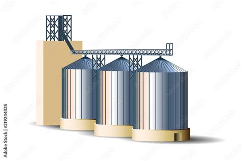 Silos Of Grain Elevator Steel Bins For Grain Storage Granary Vector